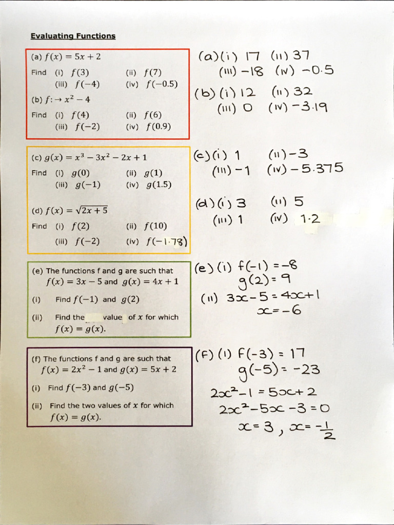Evaluating Functions Practice Strips Answers | PDF