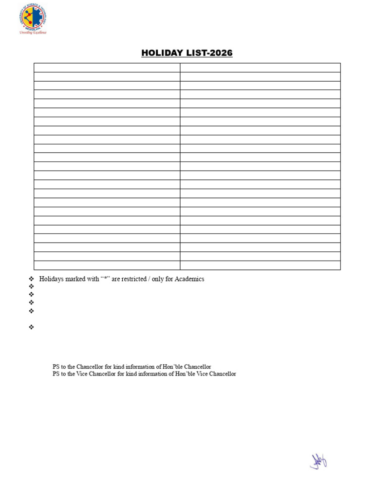 Holiday List - 2026 | PDF