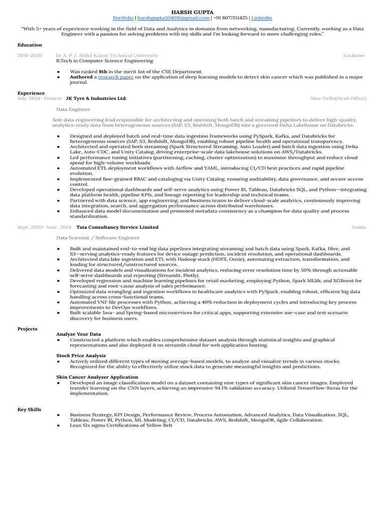 Data Engineer Portfolio of Harsh Gupta | PDF | Analytics | Apache Spark
