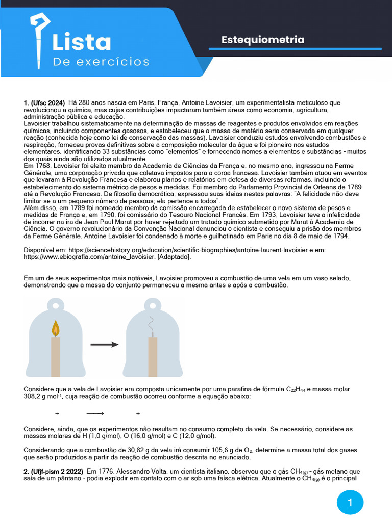 Lista Estequiometria (2) - NJKJ | PDF | Cálcio | Ácido sulfúrico