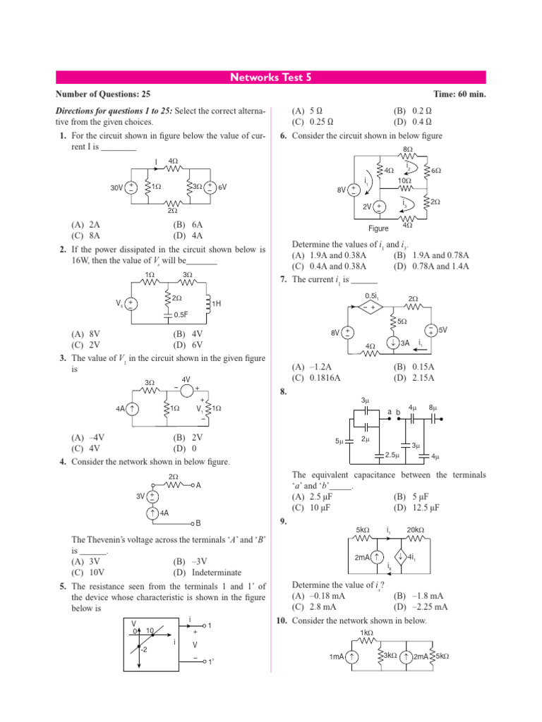 Chapter 10 Test-5 | PDF | Electrical Network | Computer Engineering