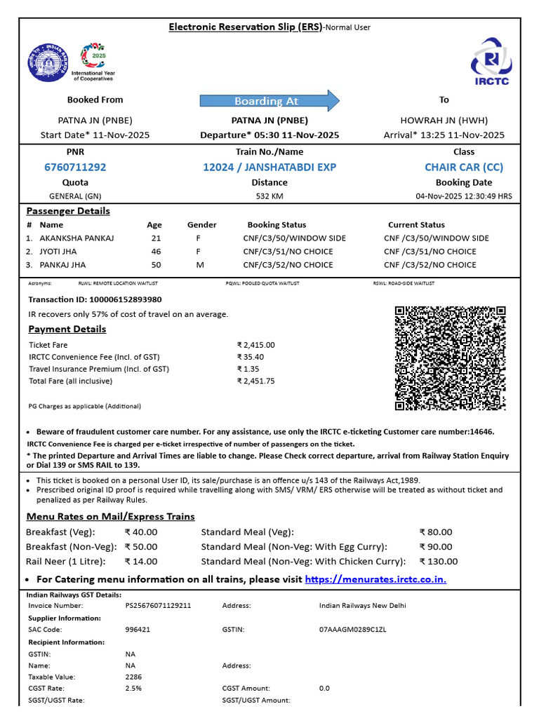 P Jha - Pnbe To HWH - 111125 | PDF | Identity Document