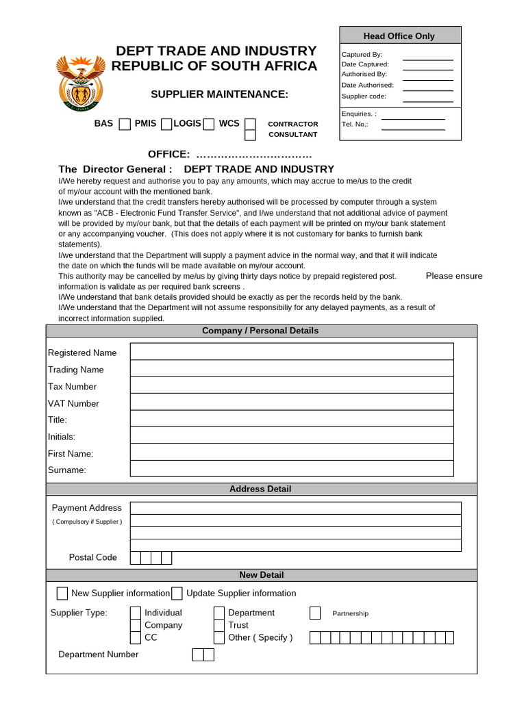Supplier Maintenance Authorization Form | PDF