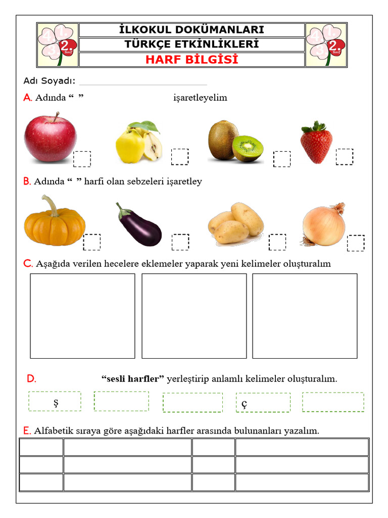 2 Sinif Harf Bilgisi Etkinlikleri | PDF