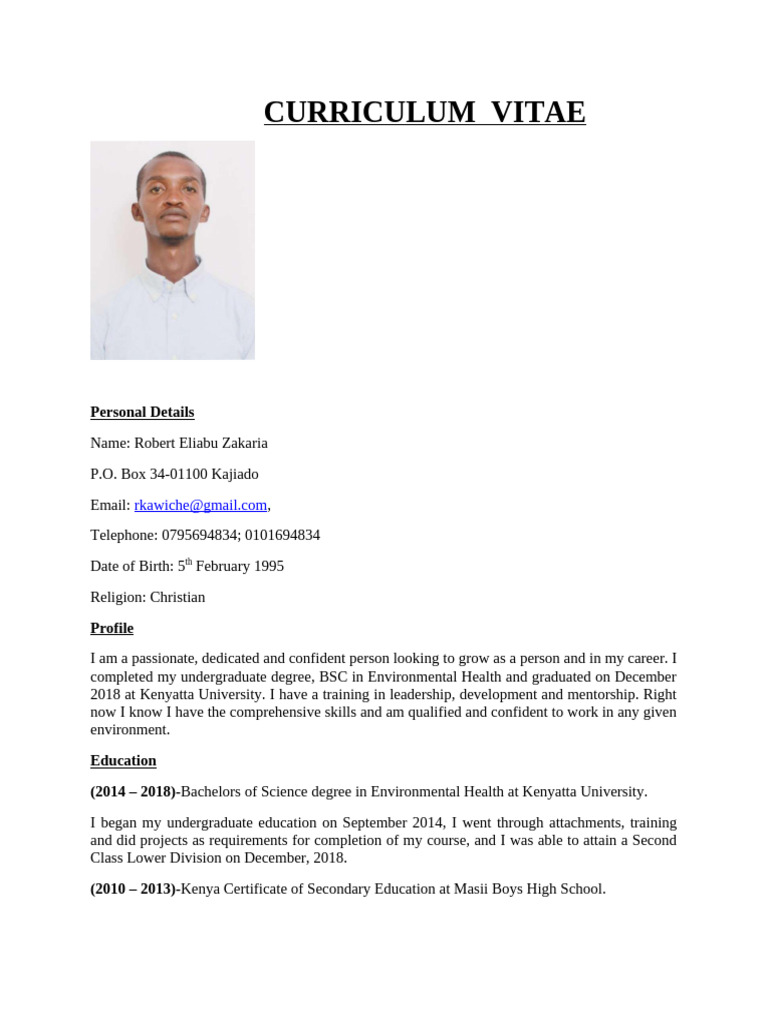 Robert Zakaria's CV: Environmental Health Expert | PDF | Public Health ...