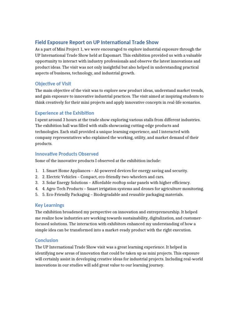 Field Exposure Report | PDF