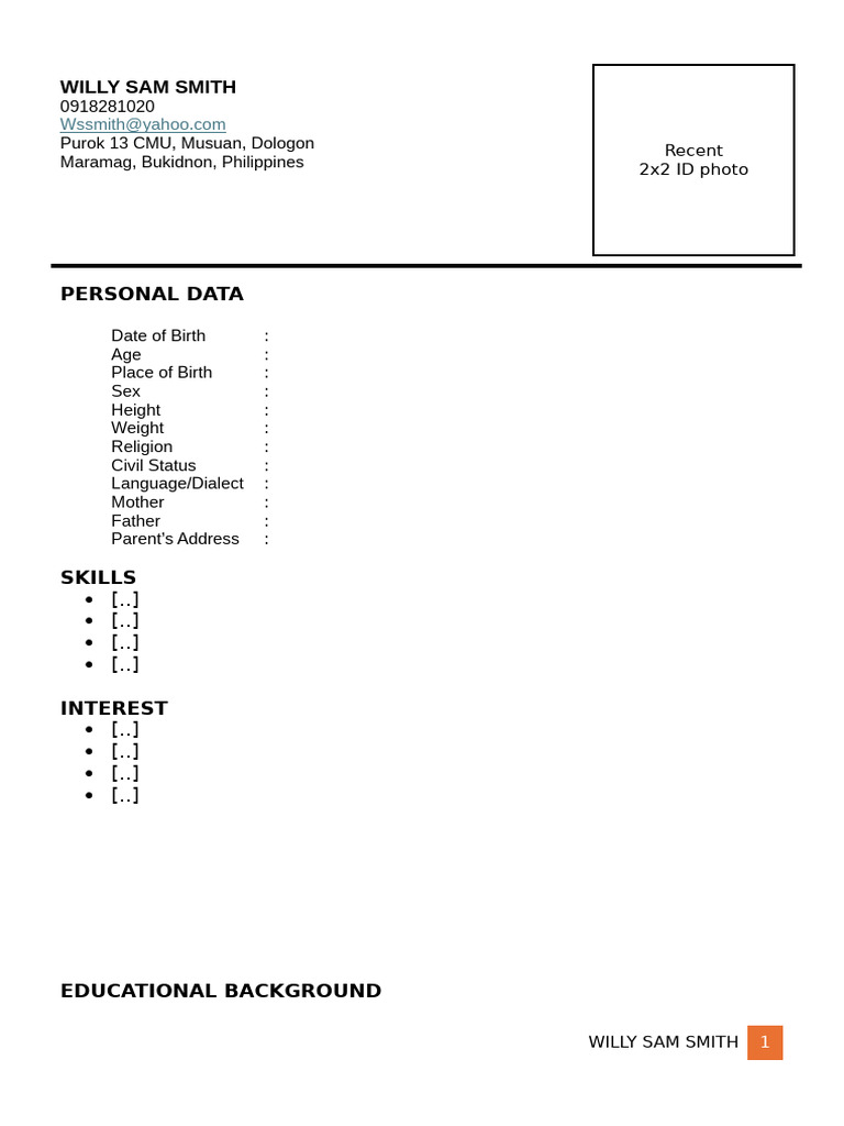 CV Template For OJT Students | PDF