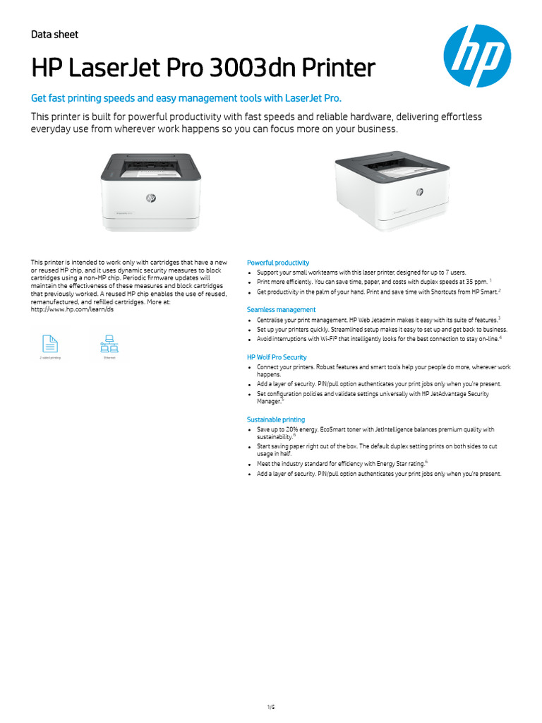 HP LaserJet Pro 3003dn Printer Overview | PDF | Printer (Computing ...