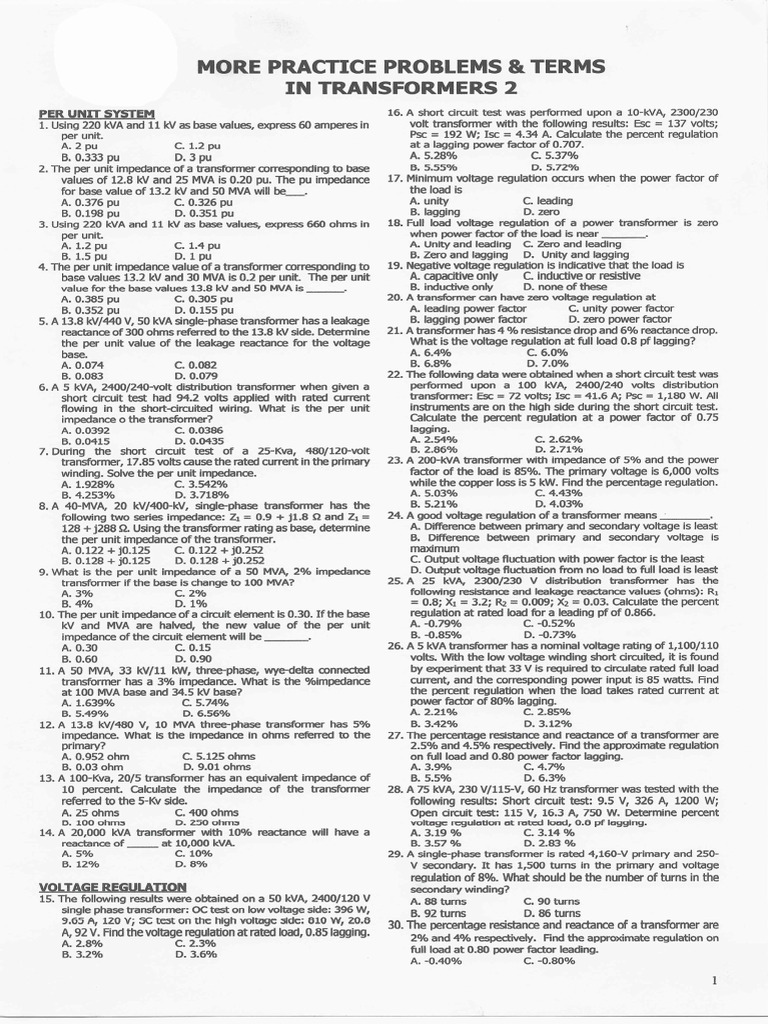 Transformers 2 Practice Problems With Answers | PDF