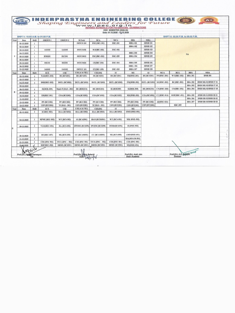 Revised Schedule For Pre-University Examination (2025-26 ODD Sem ...