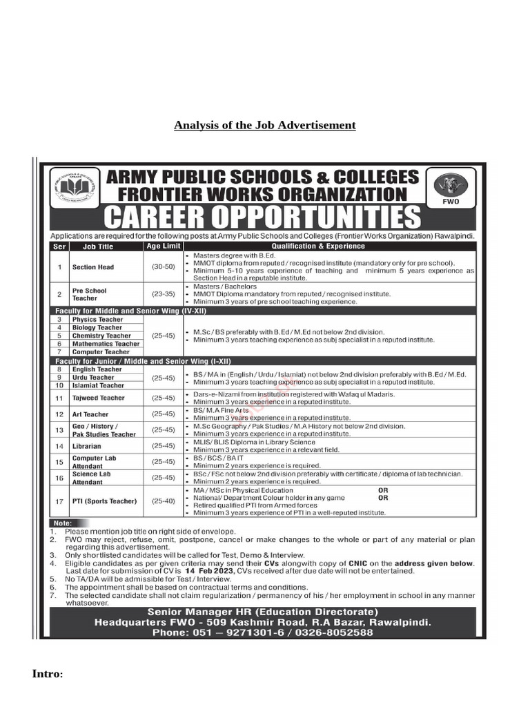 HRM Job Ad Assignment | PDF | Teachers | Learning