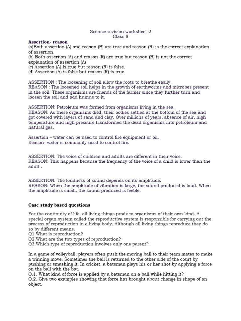 Revision Worksheet 2 Class 8 | PDF | Soil | Sound