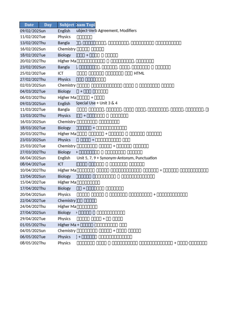 Styled Final Revision Exam Schedule | PDF