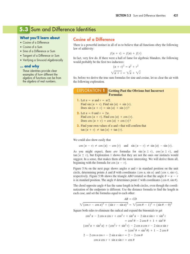 Sum and Difference Identities in Trigonometry | PDF | Trigonometric ...