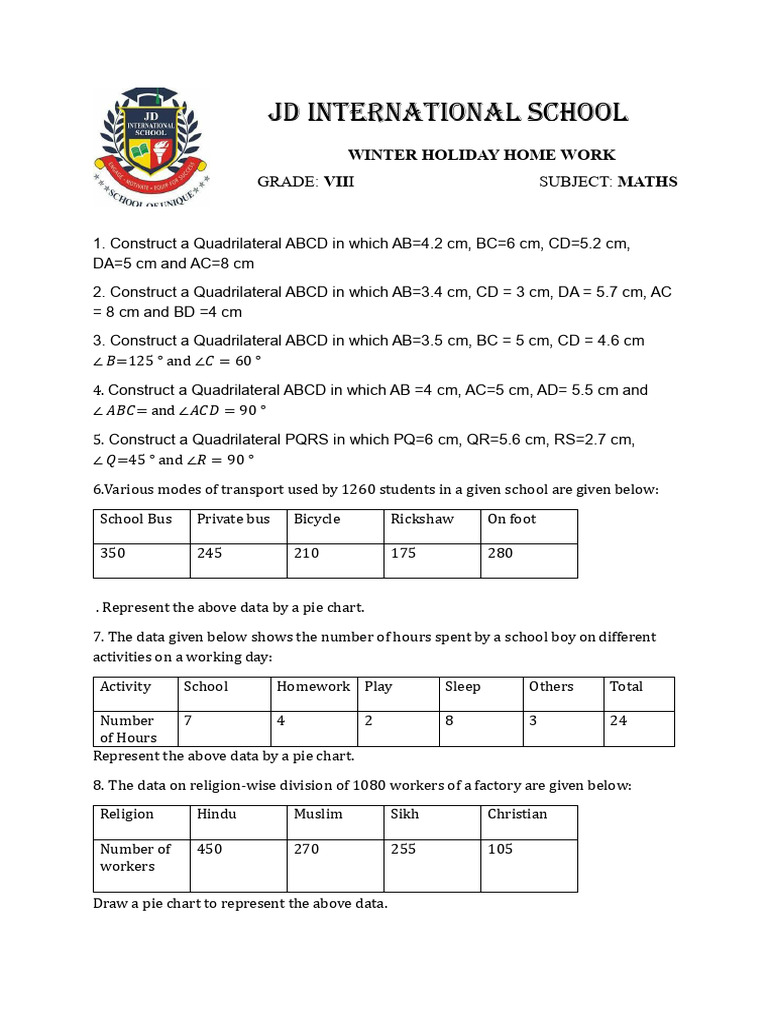 Winter Holiday Homework Class Viii | PDF | Rectangle | Elementary Geometry