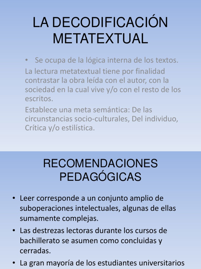 LA DECODIFICACIÓN METATEXTUAL