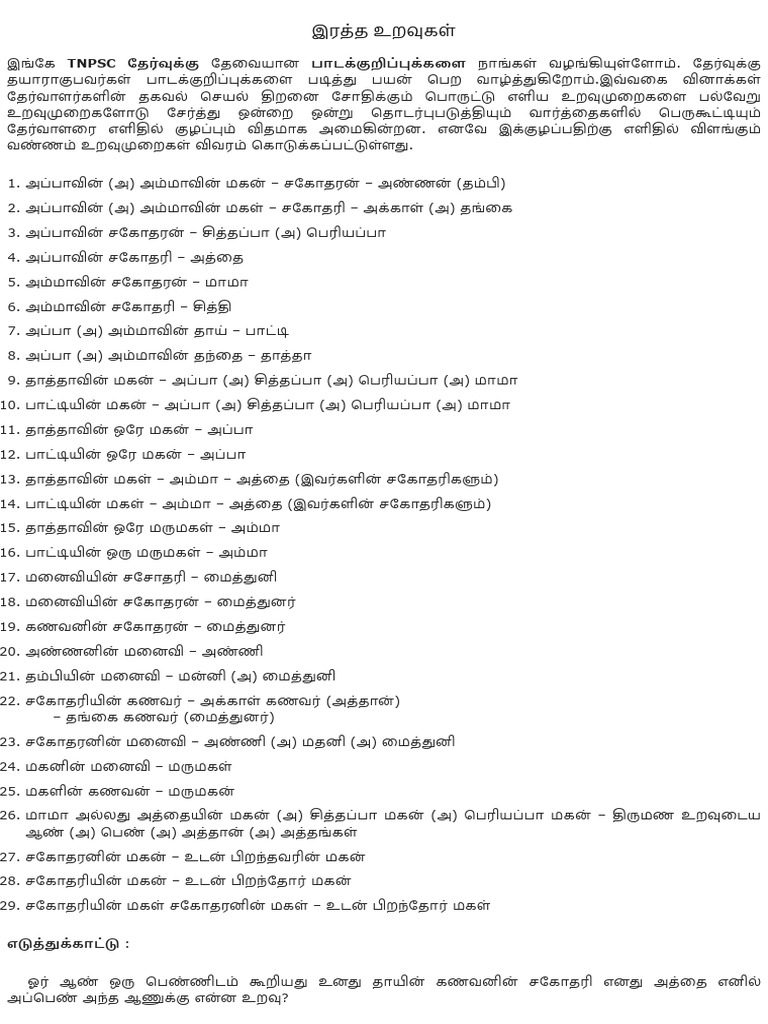 Blood Relation PDF in Tamil | PDF