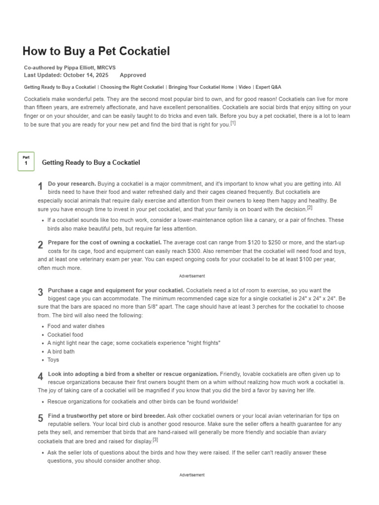 How to Buy a Pet Cockatiel_ 11 Steps (With Pictures) | PDF | Pet | Birds