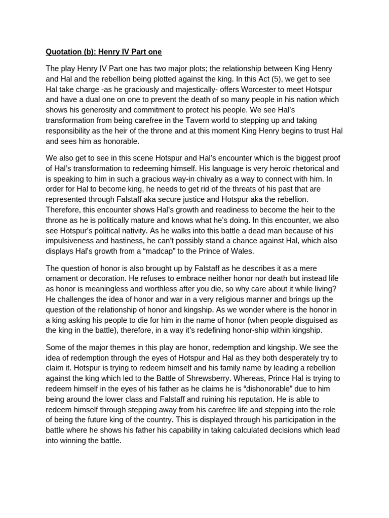 Shakespeare Midterm | PDF | Henry Iv, Part 1