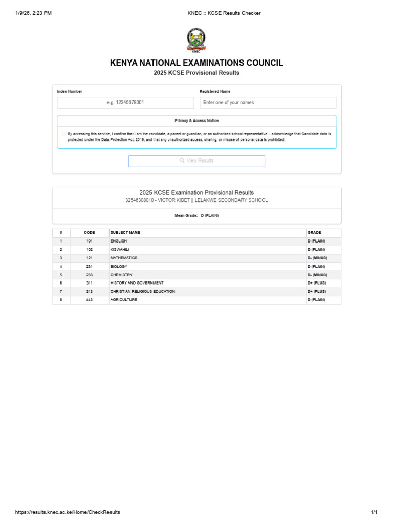 KNEC __ KCSE Results Checkerlele | PDF | Educational Stages