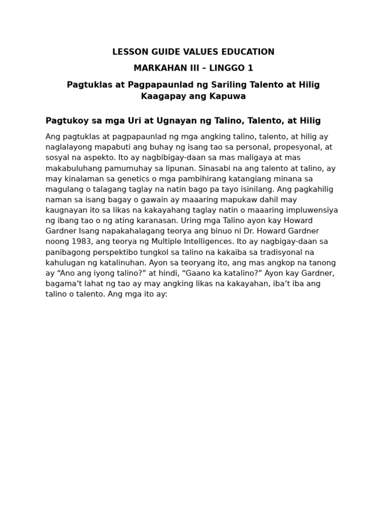 Lesson Guide Values Education q3 (11) | PDF