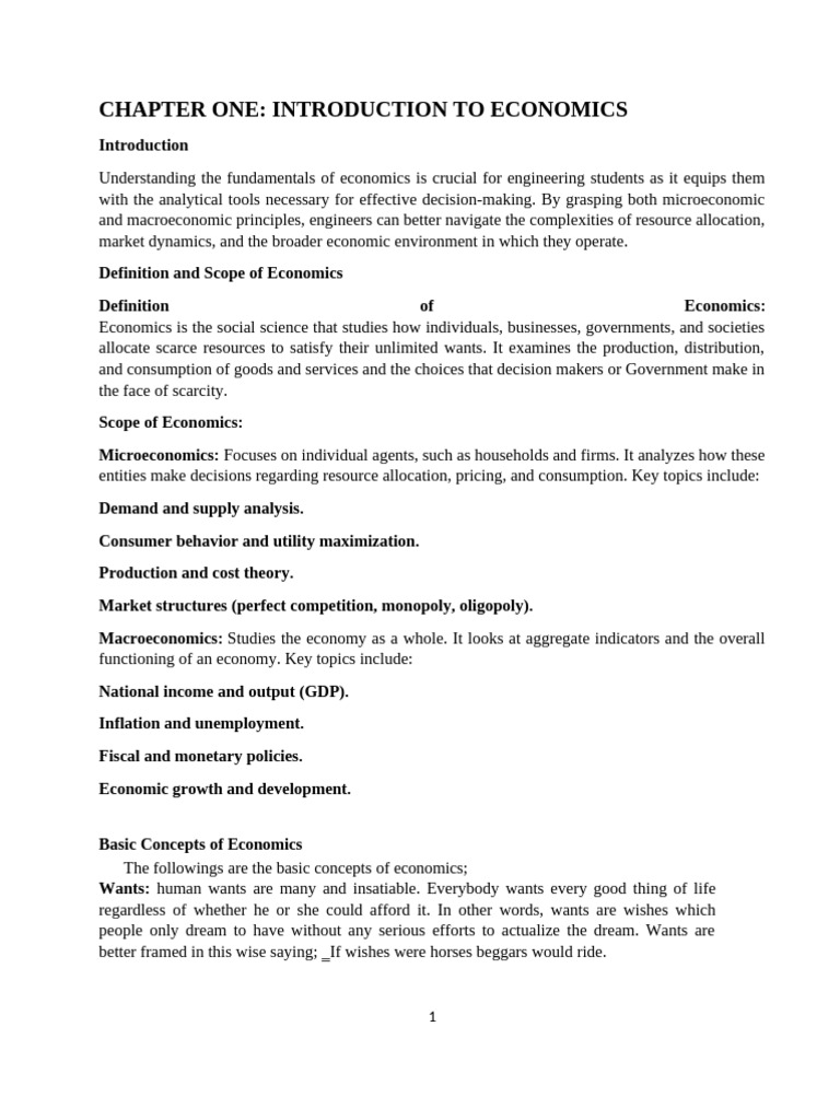 Chapter One Introduction to Economics | PDF | Economics | Demand