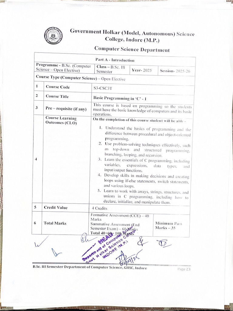 BSC Computer Science III Semester 2025 2026 Generic Elective | PDF