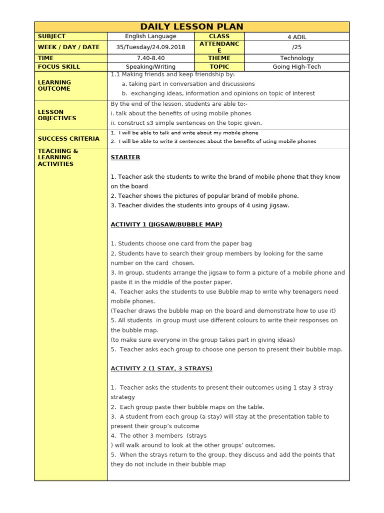 Lesson Plan 24 Sep 2018 | PDF | Lesson Plan | Teachers