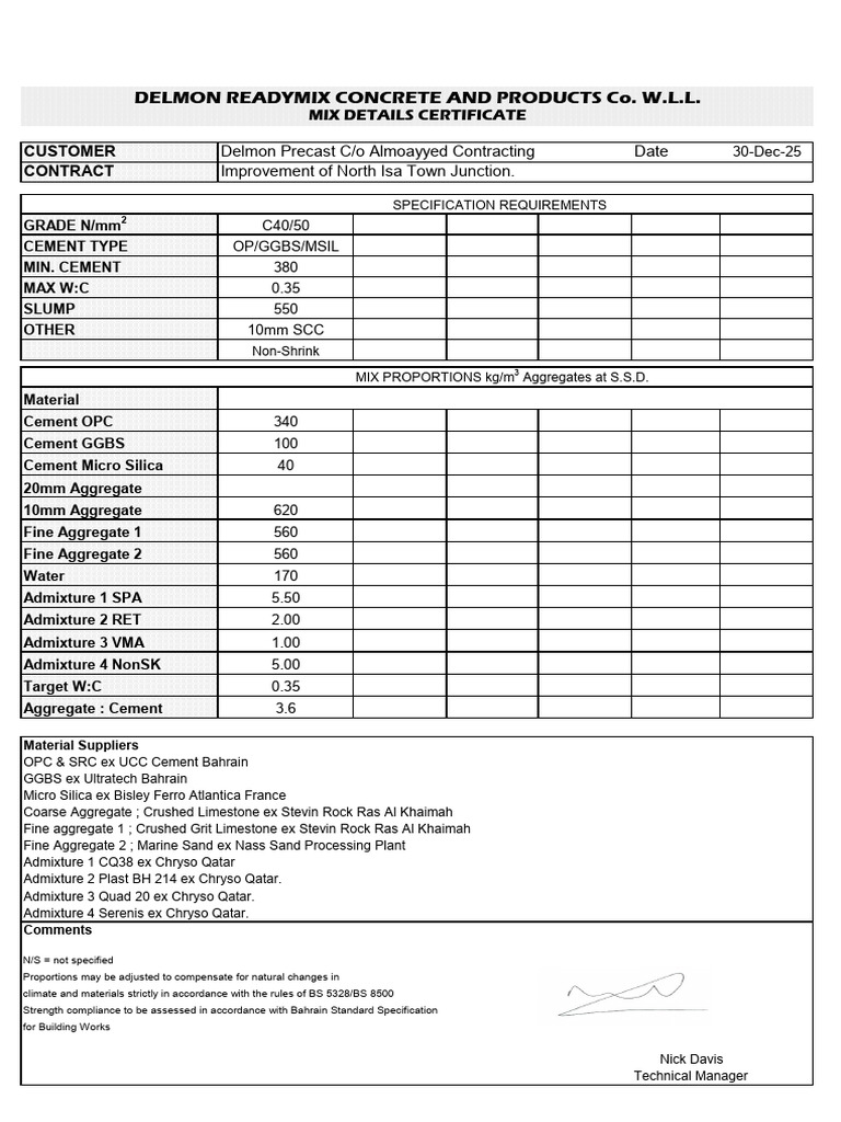 Delmon Precast - Almoayyed Cont Non Shrink SCC Rev 1 301225 | PDF ...