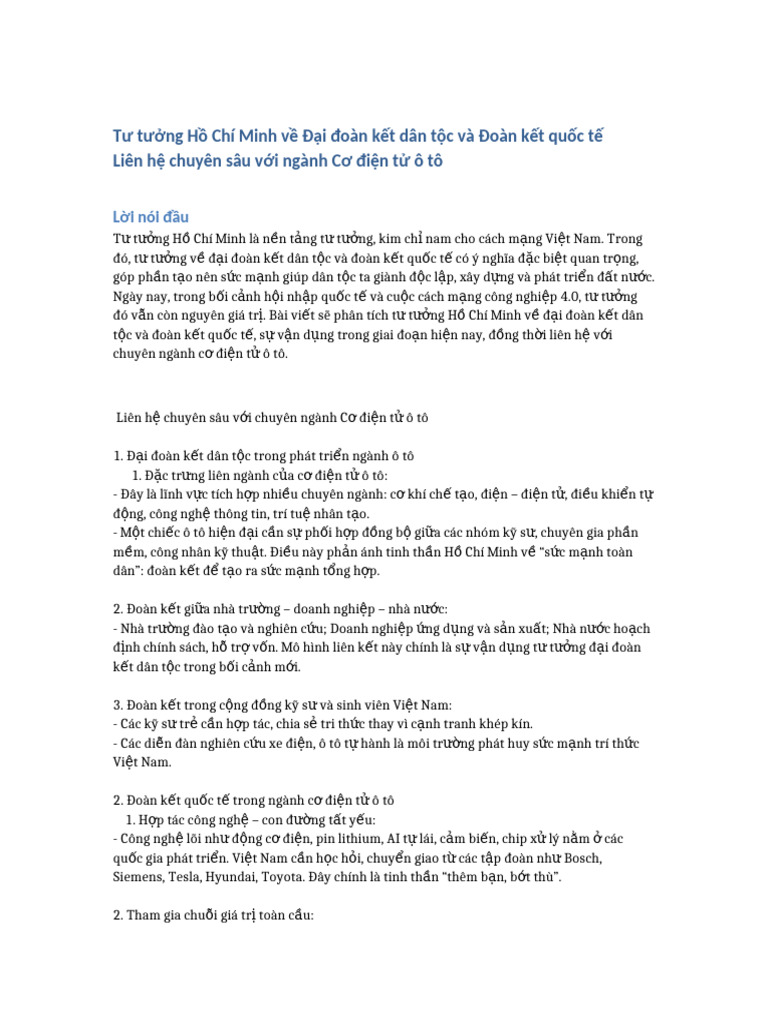 Tu Tuong HCM Doan Ket Co Dien Tu o To | PDF
