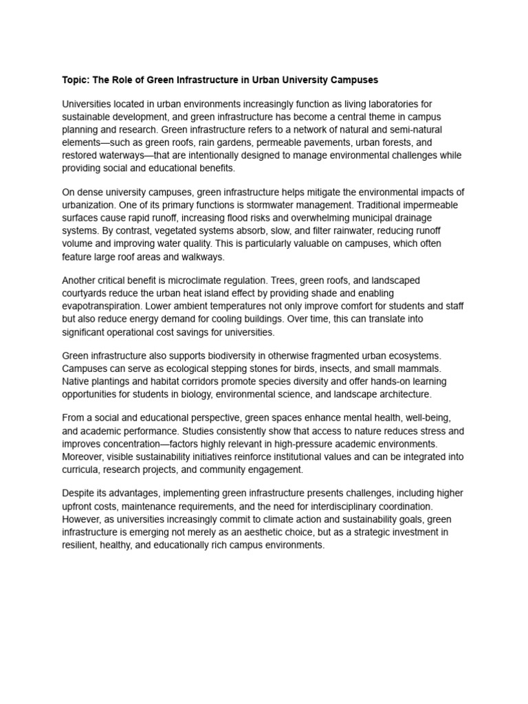 The Role of Green Infrastructure in Urban University Campuses | PDF ...