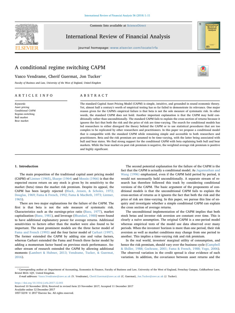 A Conditional Regime Switching C 2018 International Review of Financial ...