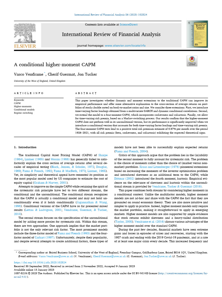 A Conditional Higher Moment CAP 2023 International Review of Financial ...