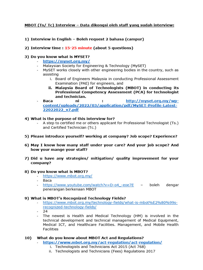 MBOT Interview Insights for Technologists | PDF