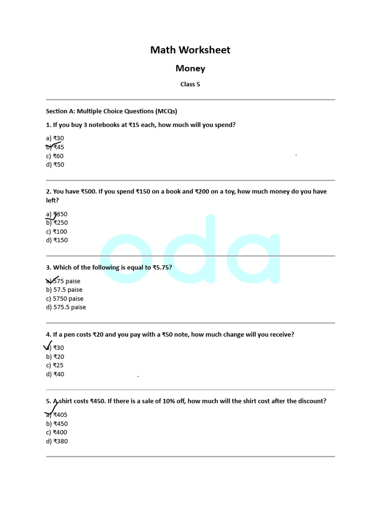 Maths Worksheet- Money[1] | PDF