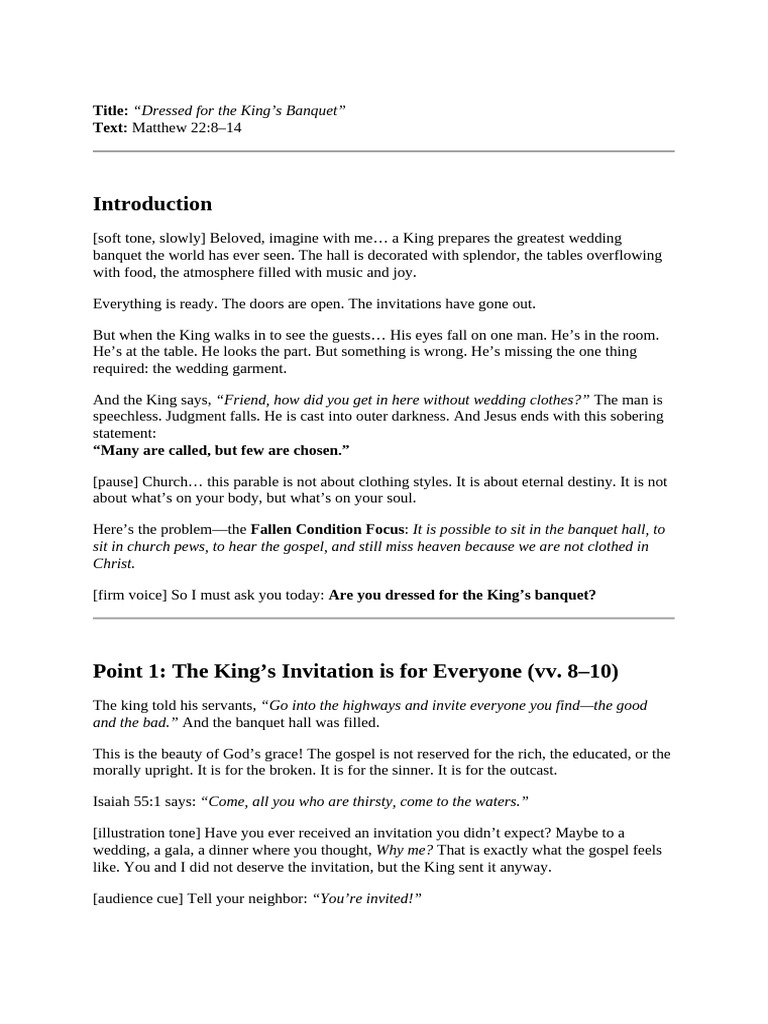 Dressed for the King’s Banquet” | PDF | Jesus | Religious Belief And ...