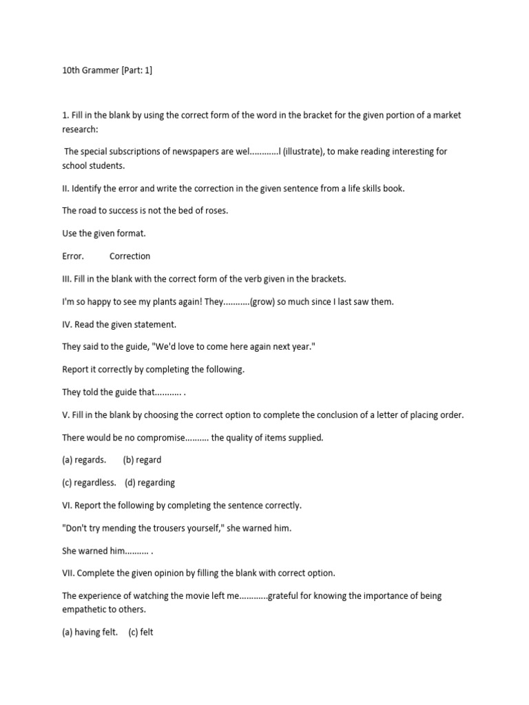 10th Grade Grammar Exercises Guide | PDF