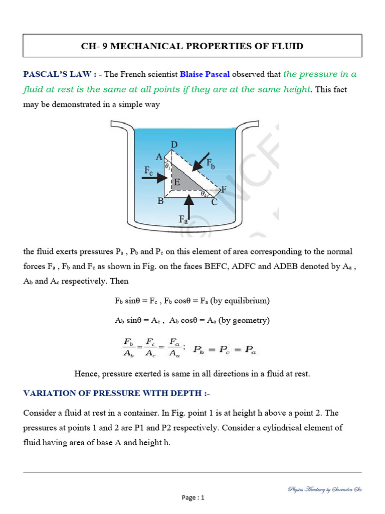 Mechanical Properties of Fluids Explained | PDF | Pressure | Fluid Dynamics