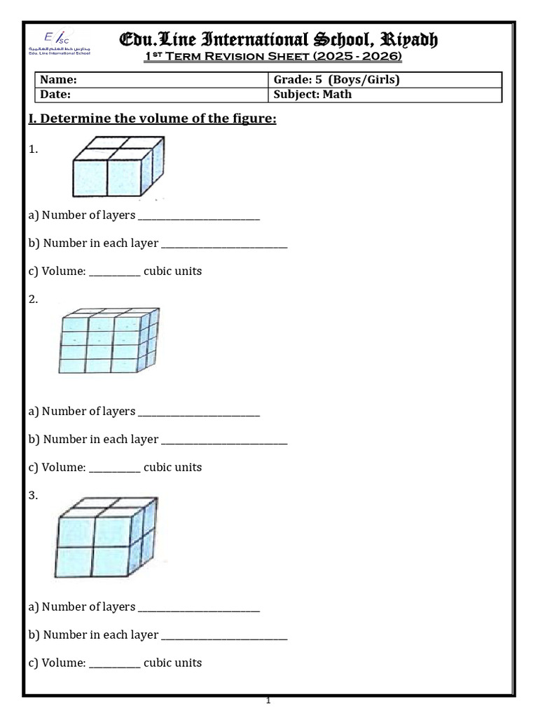 Math-G5 Revision Sheet 2025-26 (1st Term).Docx | PDF | Volume | Mathematics