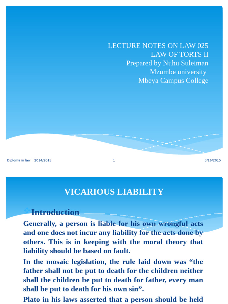 TORTS (1) vicarious liability | PDF | Legal Liability | Vicarious Liability