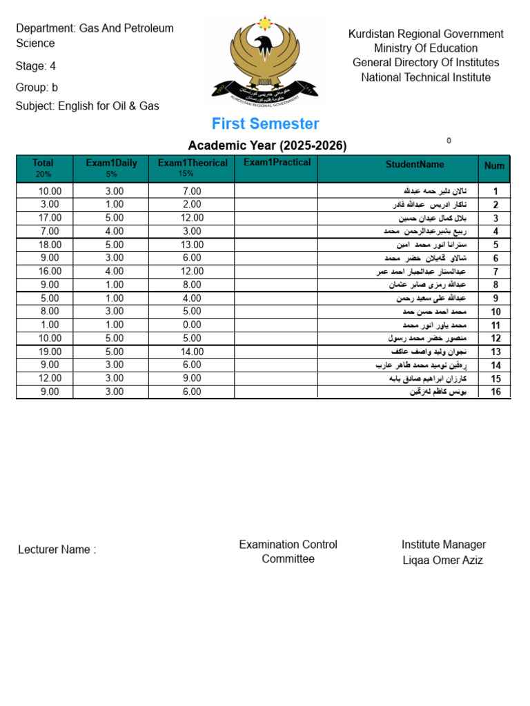 First Semester: Academic Year (2025-2026) | PDF