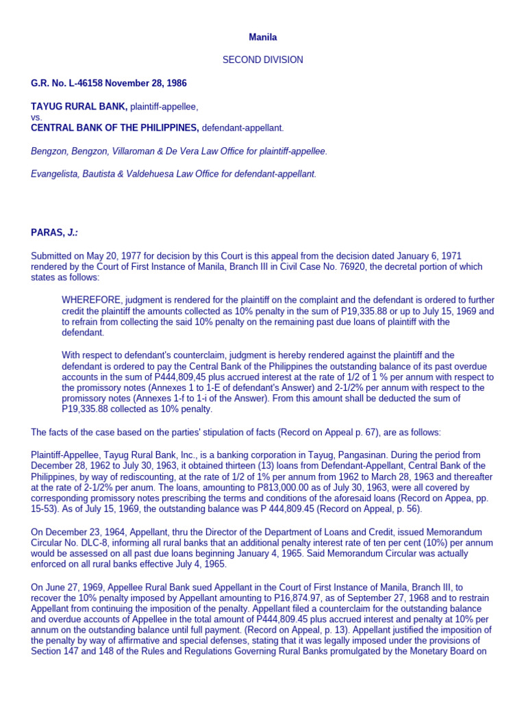 Tayug Rural Bank v. CB | PDF | Banks | Loans