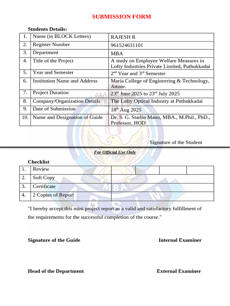 Mini Project Submission Form (3) | PDF
