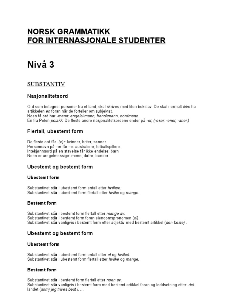 Norsk Grammatikk For Internasjonale Studenterniv 3 | PDF