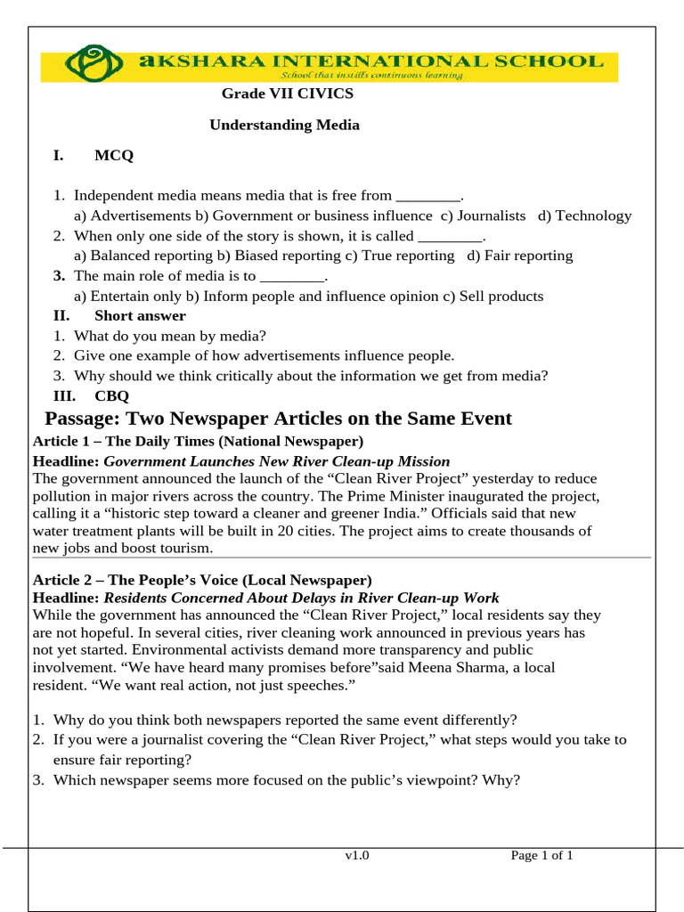 Grade VII Civics: Understanding Media Concepts | PDF