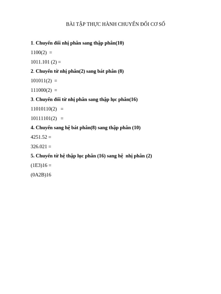 Bài Tập Thực Hành Chuyển Đổi Cơ Số | PDF