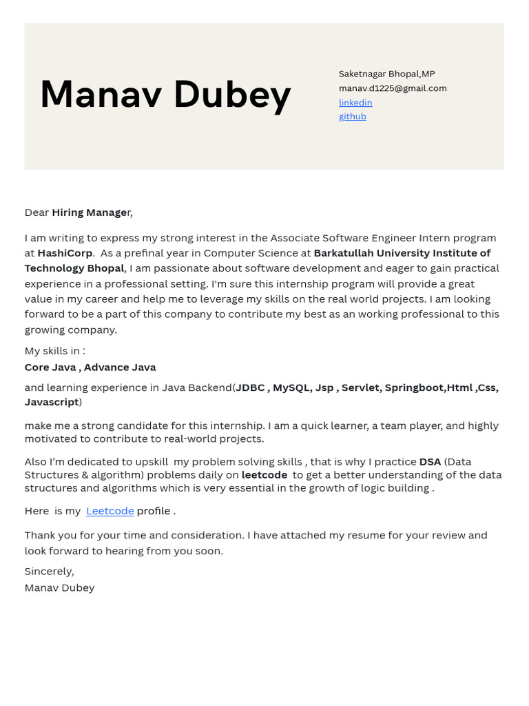 Cover Letter HashiCorp | PDF