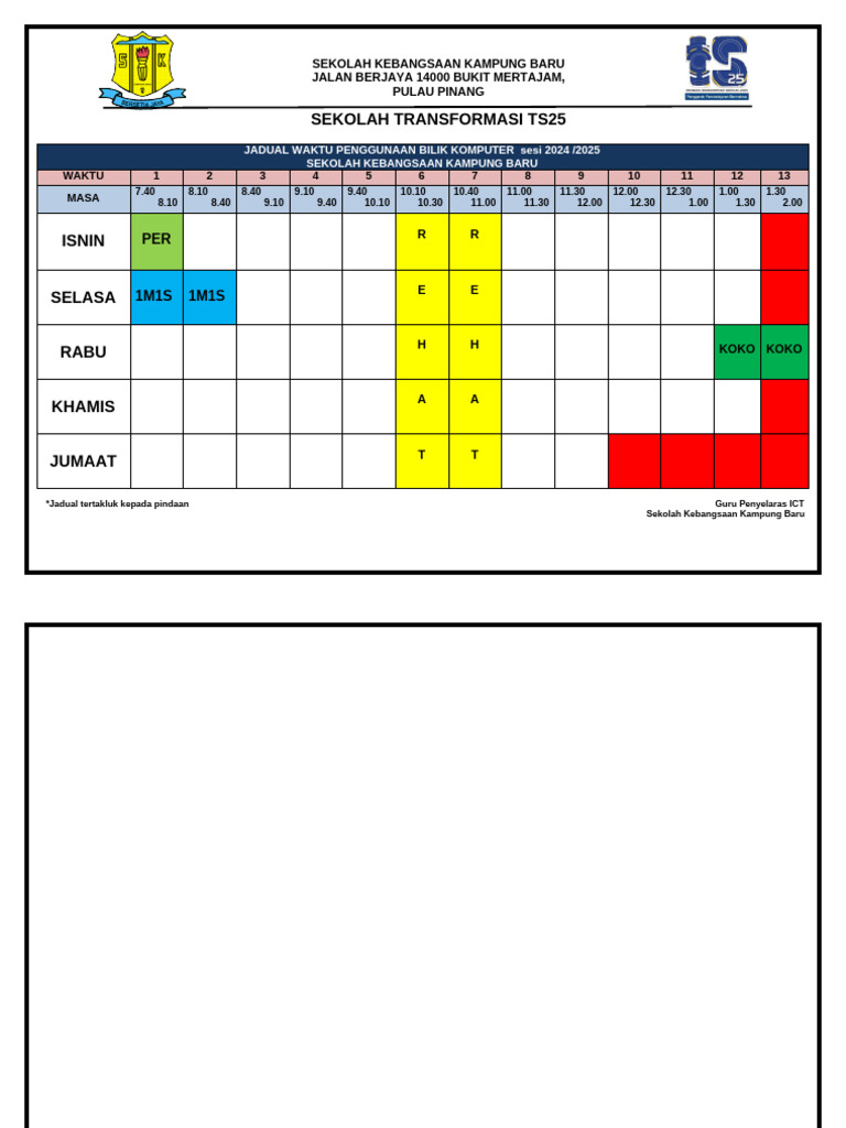 Template Jadual Waktu | PDF