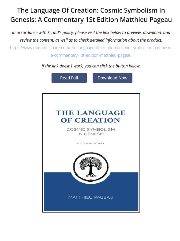The Language of Creation: Cosmic Symbolism in Genesis: A Commentary 1st ...