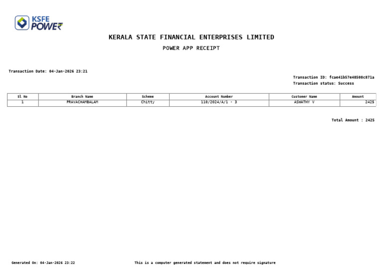 Kerala Chitty Payment Receipt | PDF